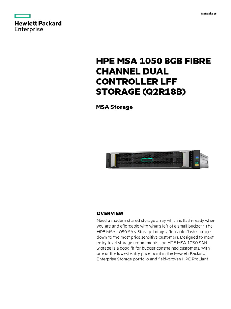 Hpe Msa 1050 8gb Fibre Channel Dual Controller LFF Storage Data Sheet (q2r18b) (439331) | PDF ...