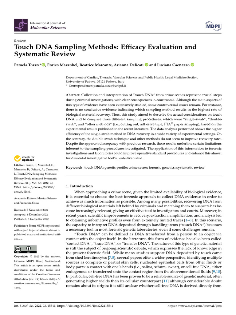 Touch DNA Sampling Methods Efficacy Evaluation | PDF | Dna Profiling ...