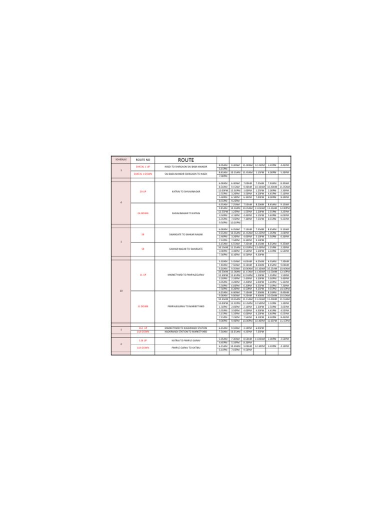 PMPML Bus Timetable Overview | PDF