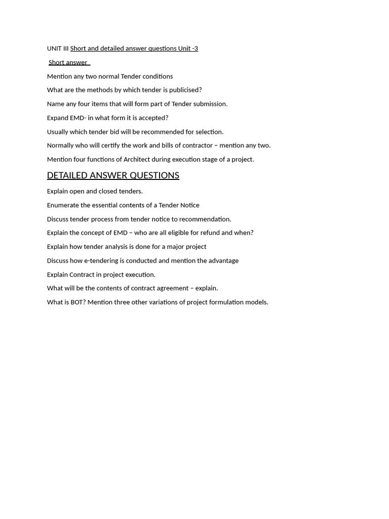 UNIT III Short and Detailed Answer Questions | PDF