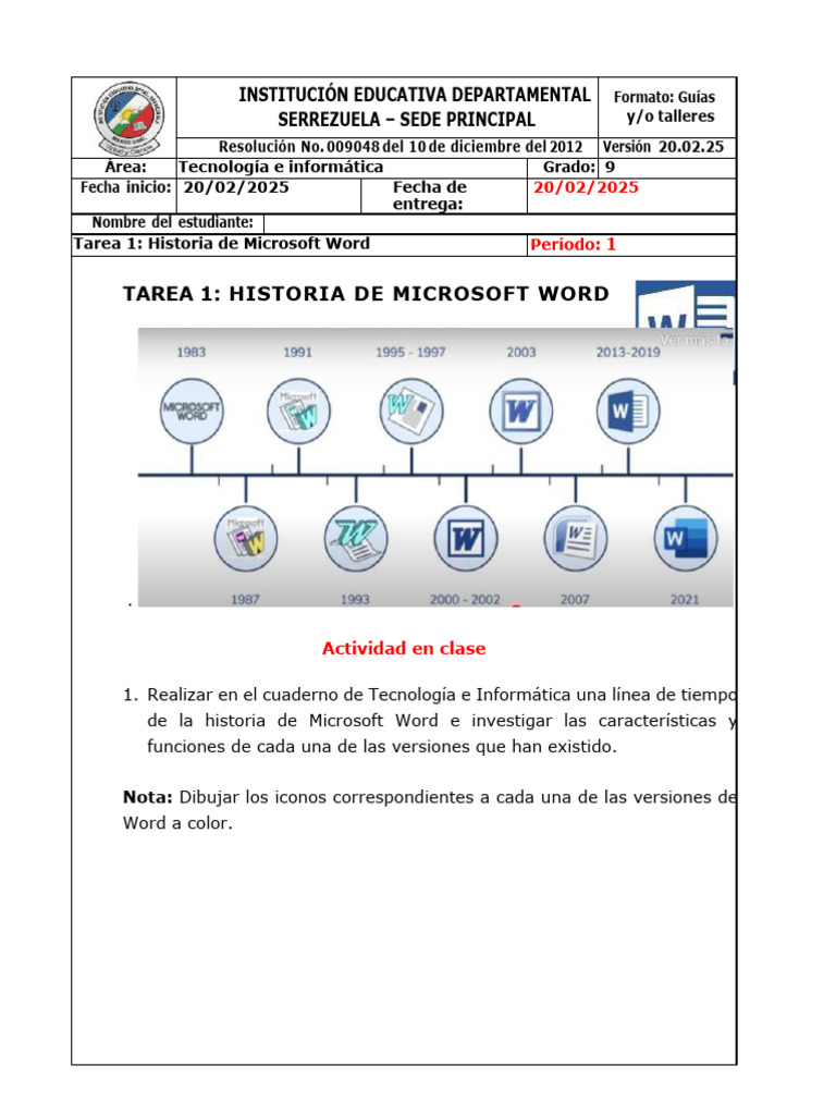 TAREA 1 - Historia de Microsoft Word_Grado 9 | PDF