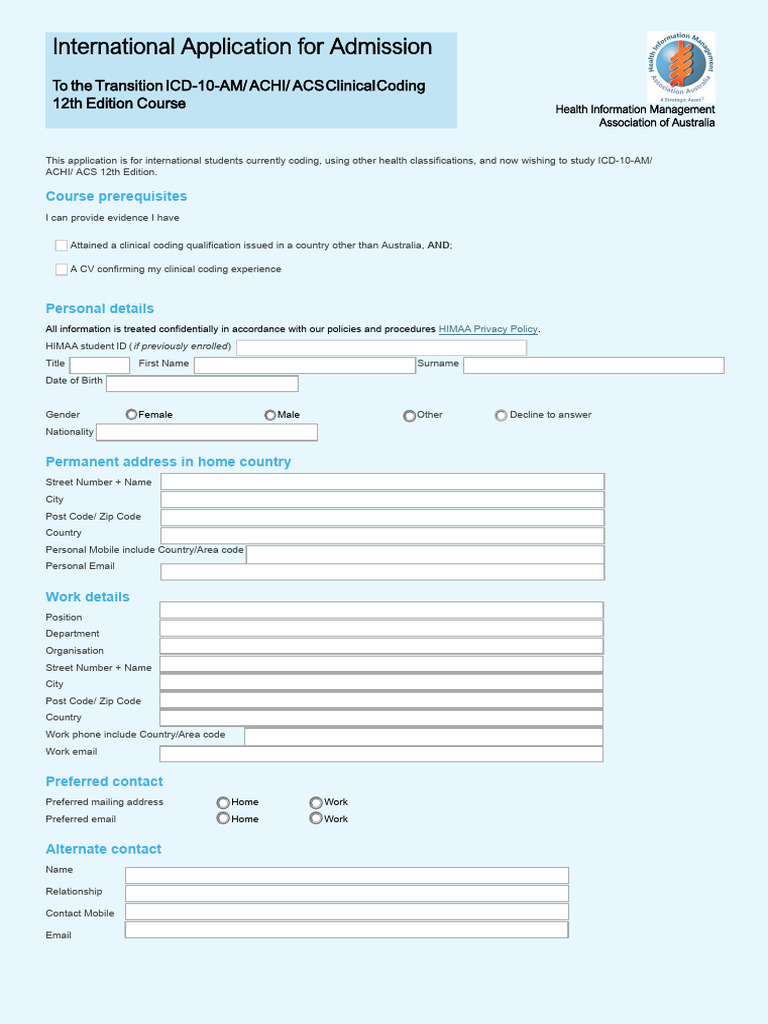 MASTER International Transition ICD-10-AM - ACHI - ACS Application Form ...