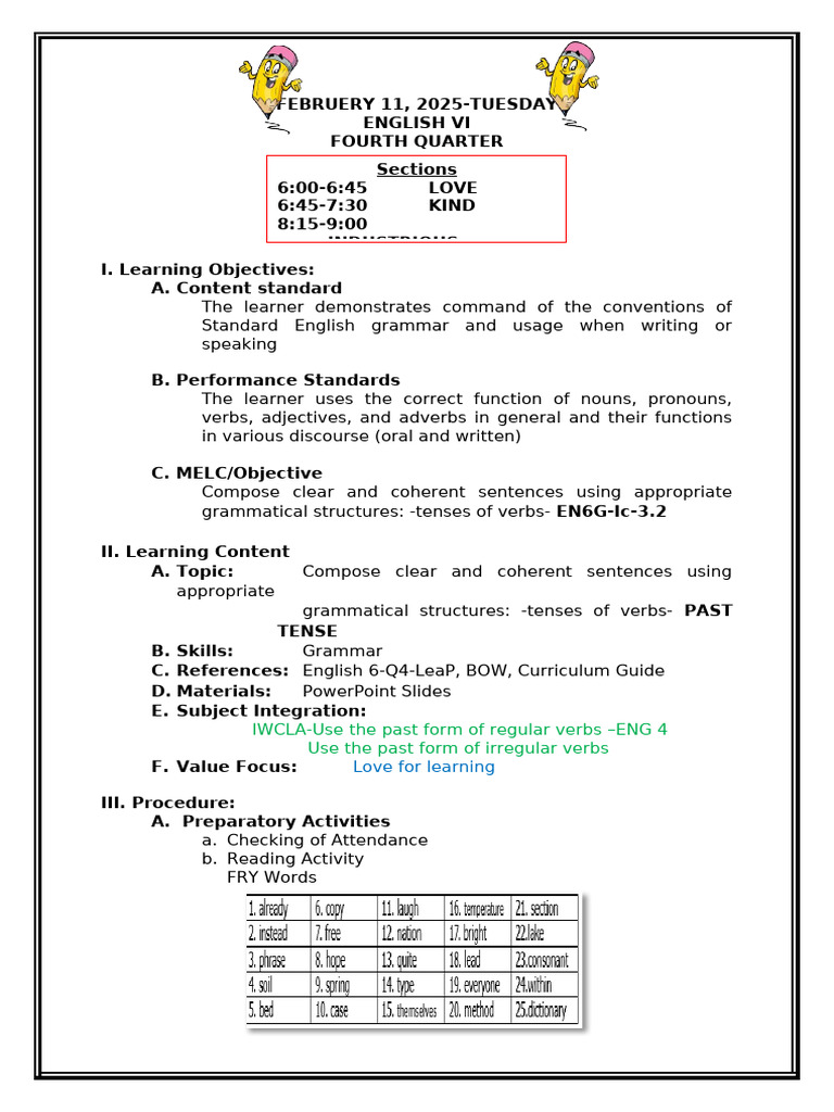 Q4-English W1-D1-Past Tense | PDF | English Language | Grammatical Tense