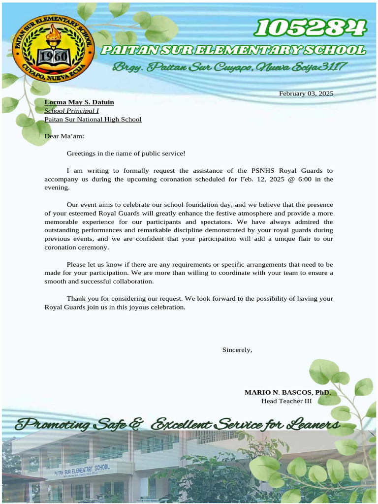 Request Letter Royal Guards | PDF