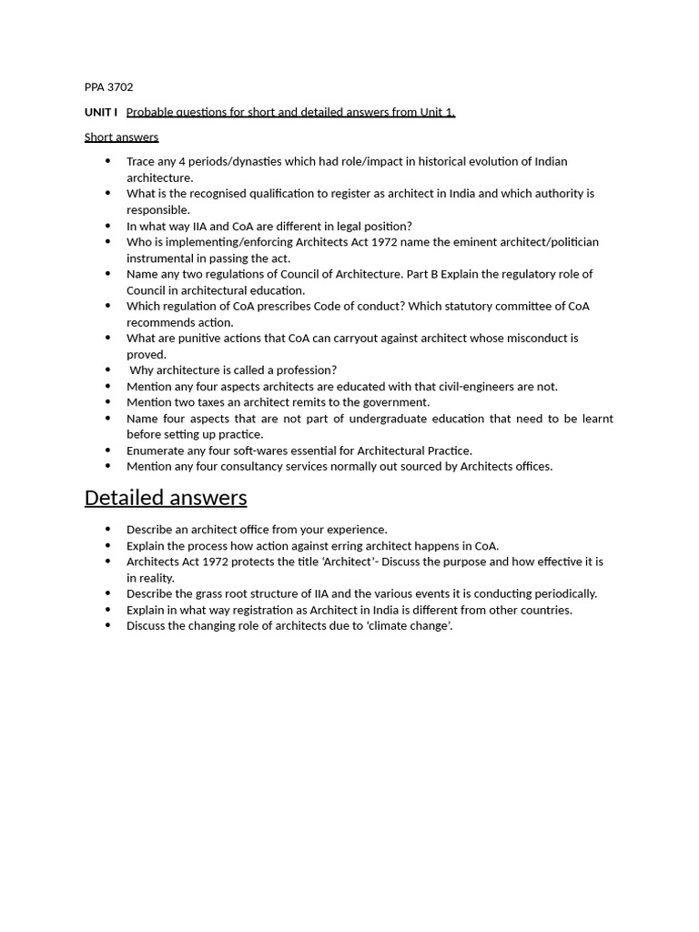 UNIT 1-Short& Detailed Answer Questions | PDF