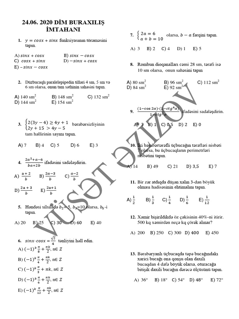 24 06 2020 DIM 11 Ci Sinif Buraxilis Imt | PDF