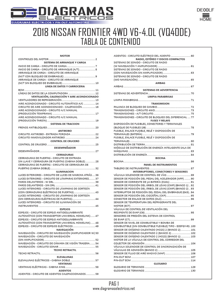 Diagrama Eléctrico Nissan Frontier 2018 4wd v6-4.0l (Vq40de) | PDF | Vehículo de motor ...