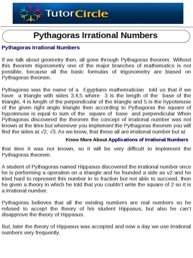 Pythagoras Irrational Numbers | PDF | Language Arts & Discipline ...