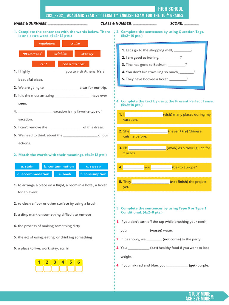 English Exam Practice for 10th Grade | PDF | Tourism