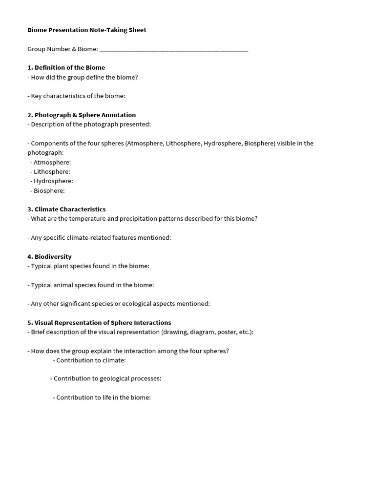 [T3 Climate 4] Biome Presentation Note-Taking Sheet | PDF | Climate ...