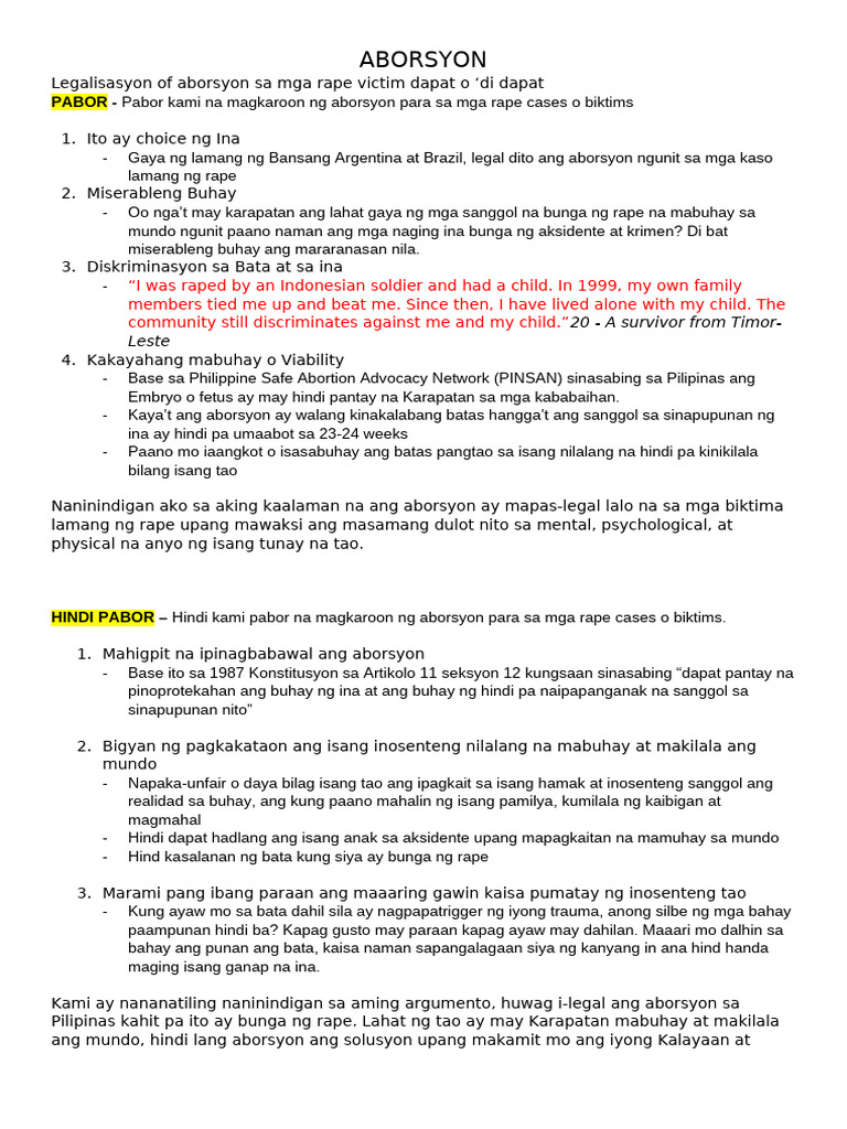 Aborsyon Debate by Ashley | PDF