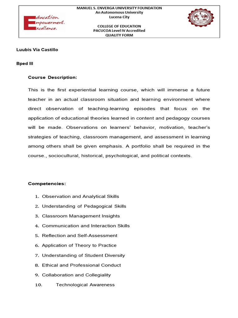 Castiilo FS 1 Learning Tasks Revised | PDF | Classroom Management ...