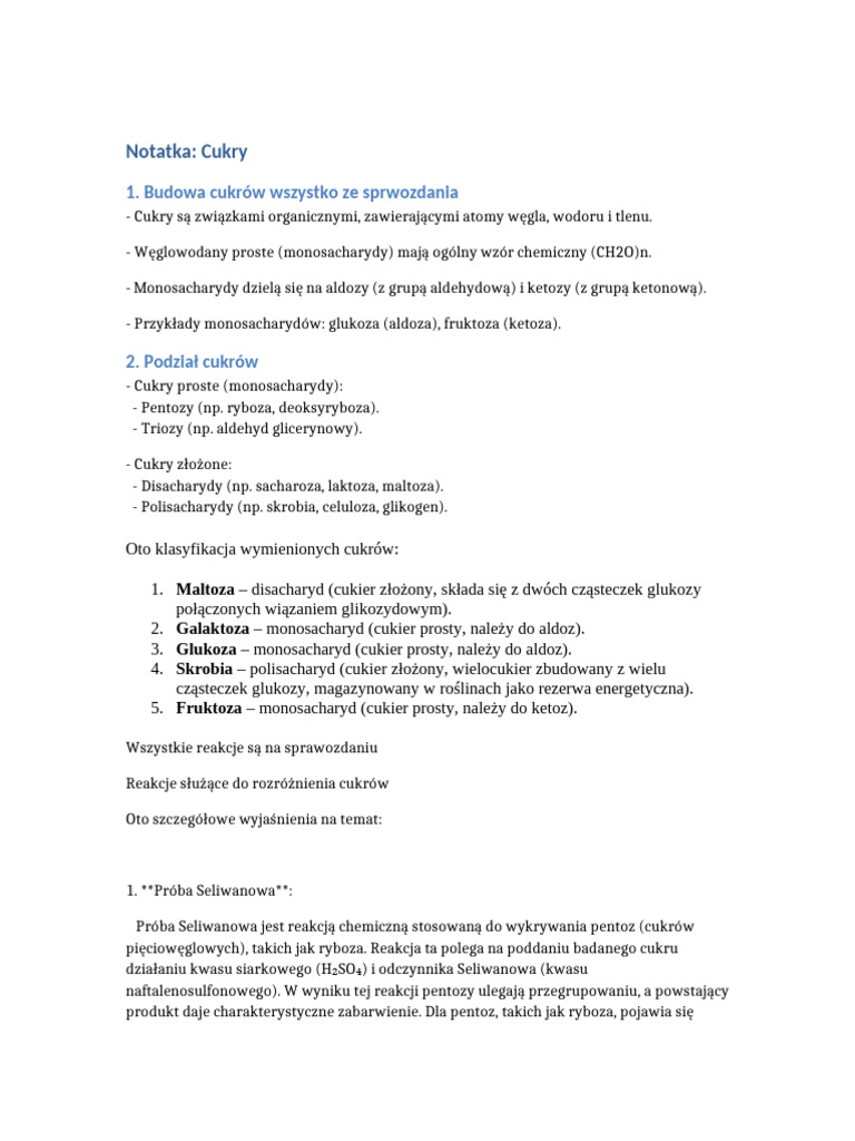 Notatka Cukry | PDF