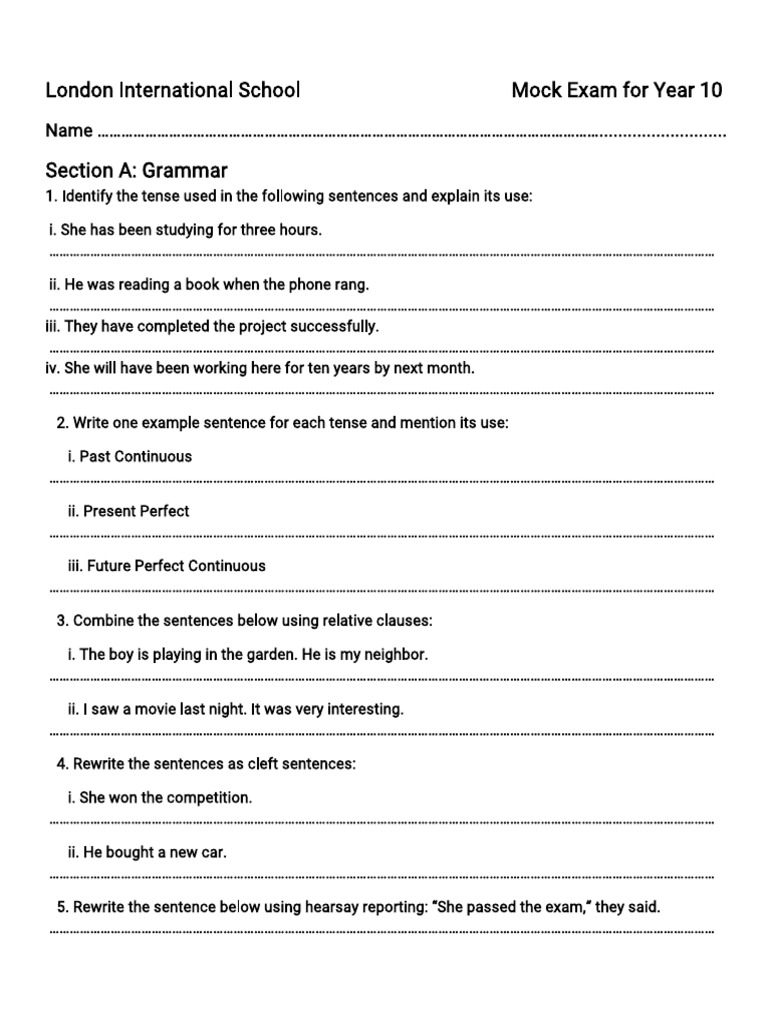 Year 10 Mock Exam: English Grammar & Writing | PDF | Languages ...