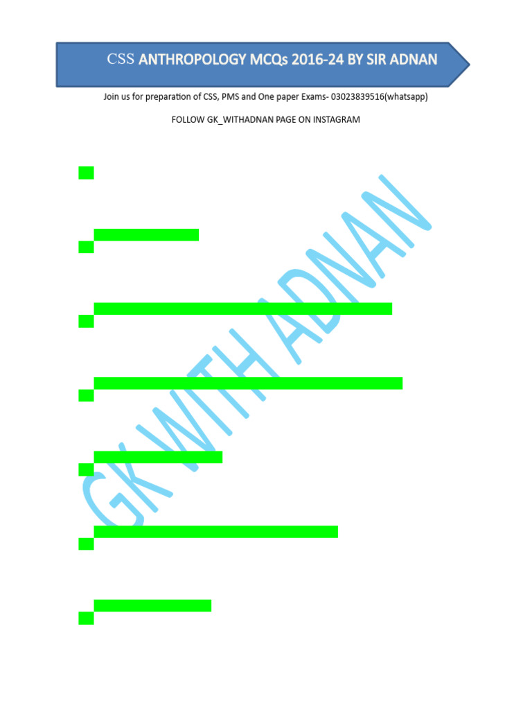 Anthropology MCQs and Answers Guide | PDF | Anthropology | Franz Boas