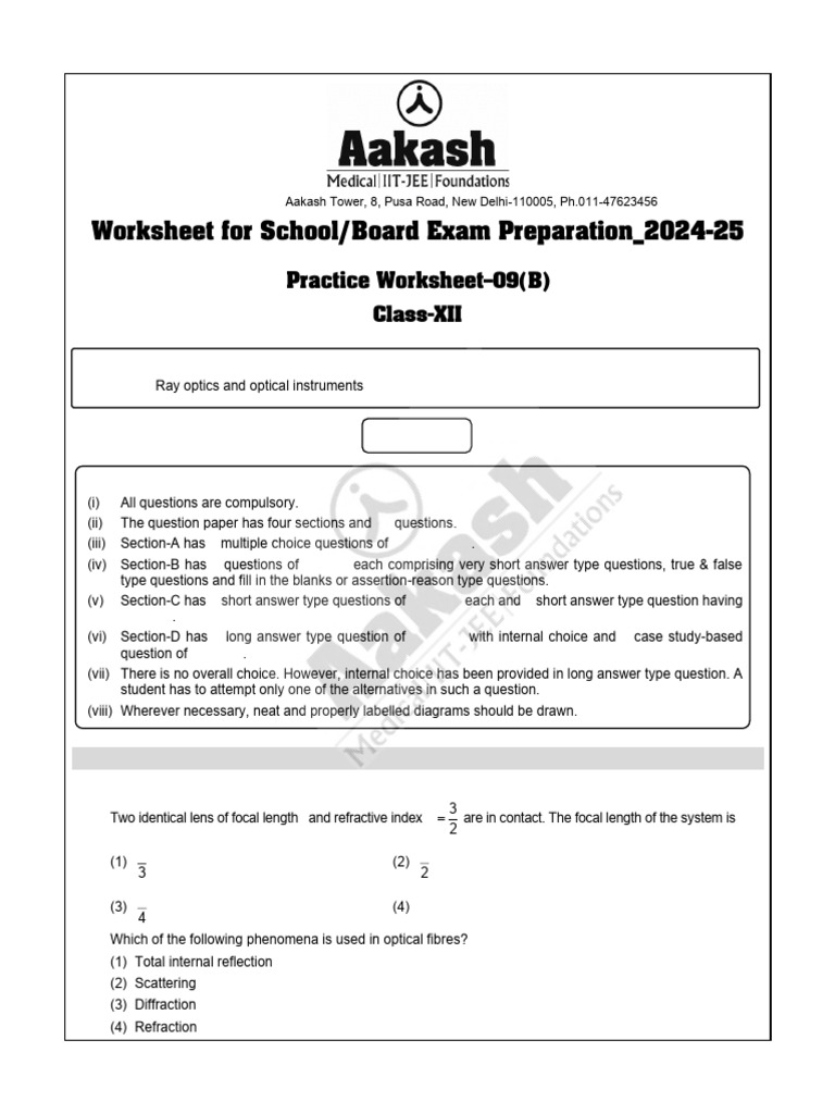 Light and Optics Worksheet Answers | PDF | Optics | Refraction