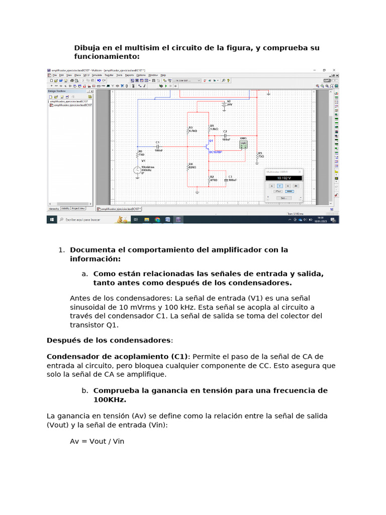 Dibuja en El Multisim El Circuito de La Figura, y Comprueba Su Funcionamiento | PDF | Transistor ...