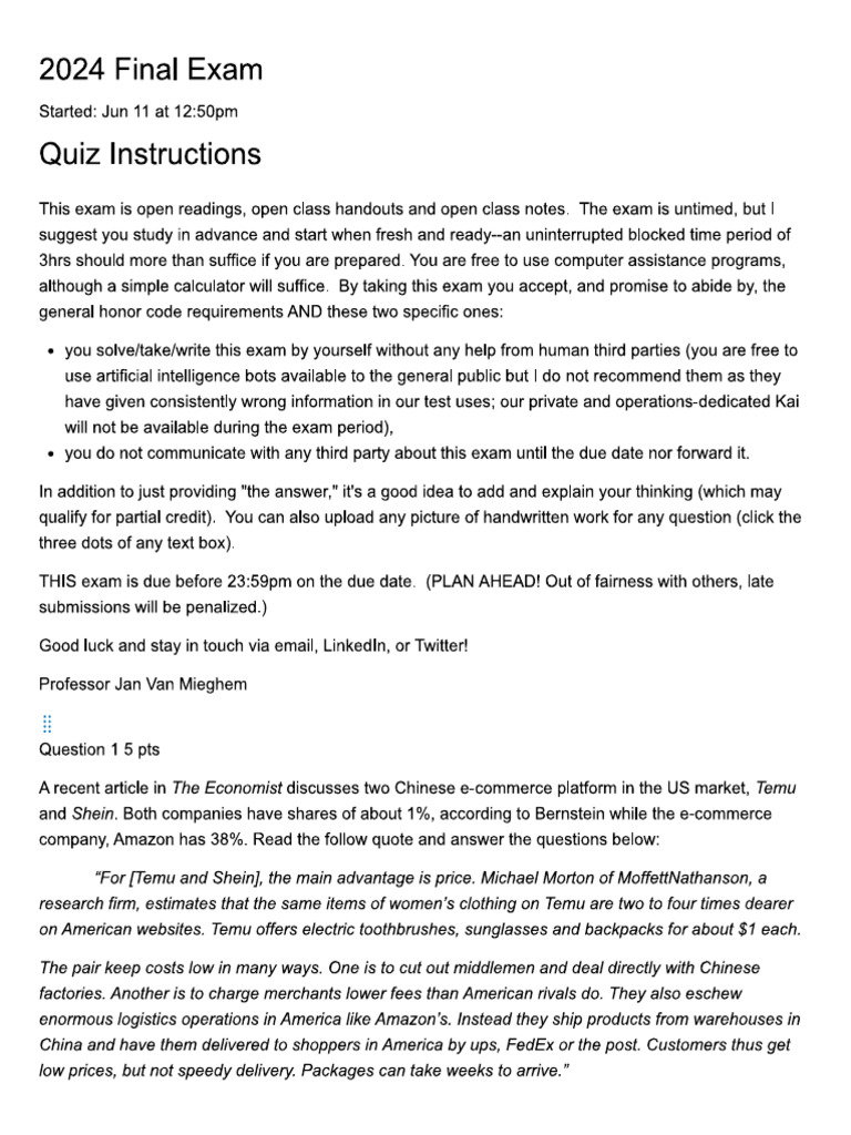 Operations Exam Due June 15th | PDF