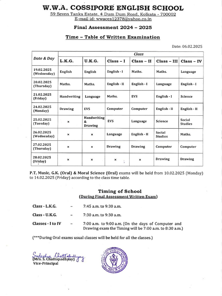 Final Assessment Time-Table of Morning Session (2024-2025) | PDF ...