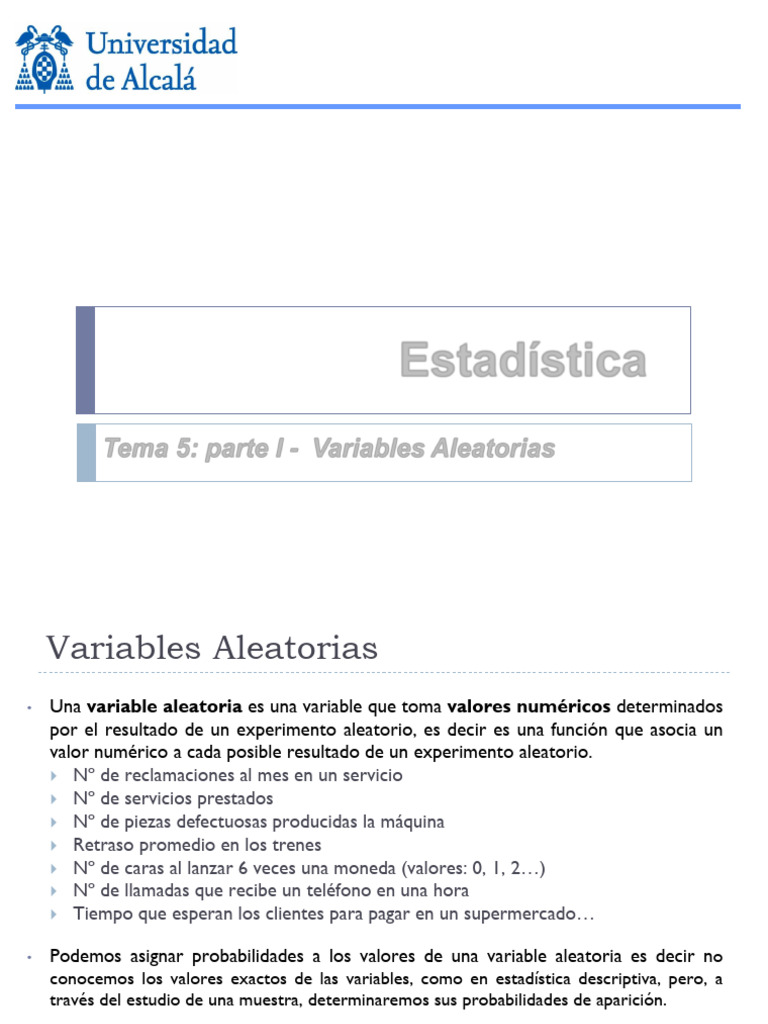 Estadistica Variables Aleatorias | PDF | Variable aleatoria | Teoría de probabilidad
