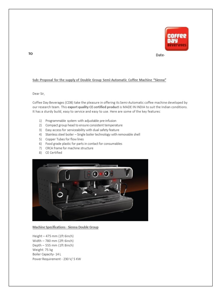 Sienna Coffee Machine Proposal | PDF