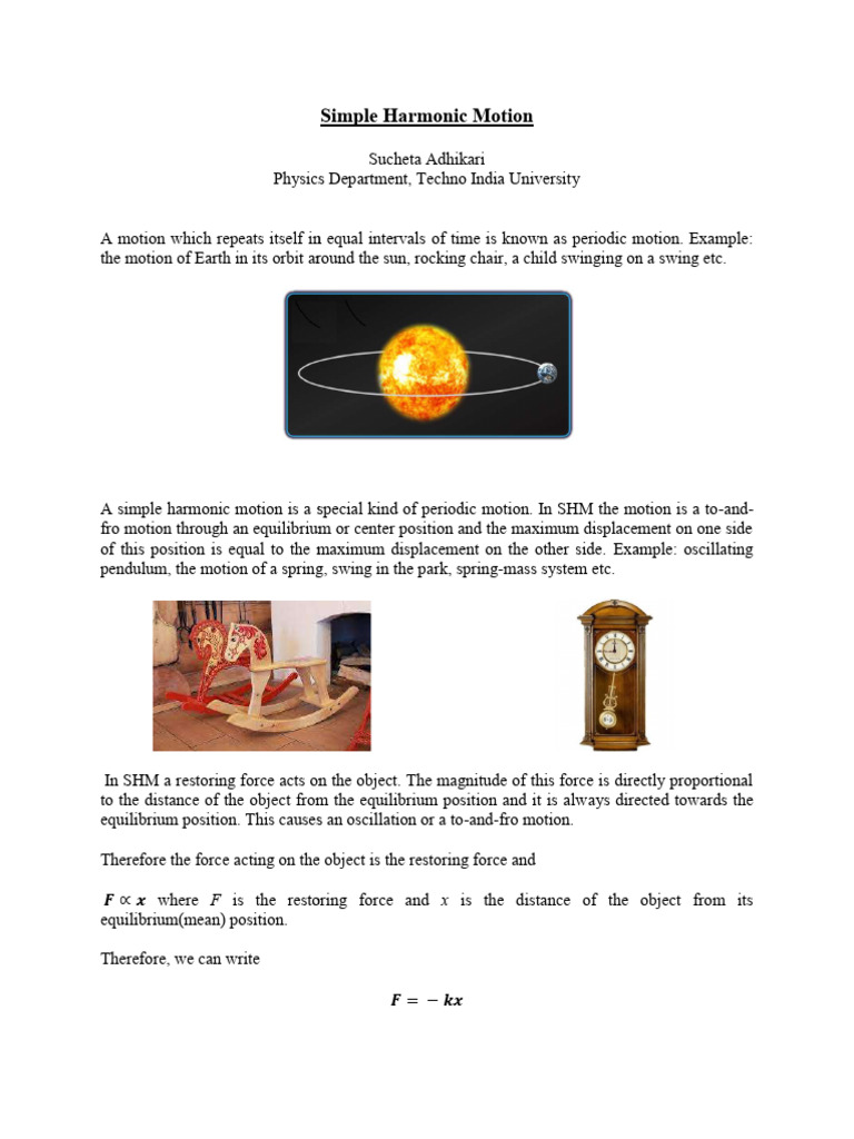 Simple Harmonic Motion Explained | PDF | Oscillation | Physical Quantities