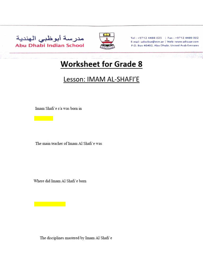 Worksheet GR 8 IMAM AL SHAFI'E-NOTEBOOK | PDF | Abrahamic Religions ...