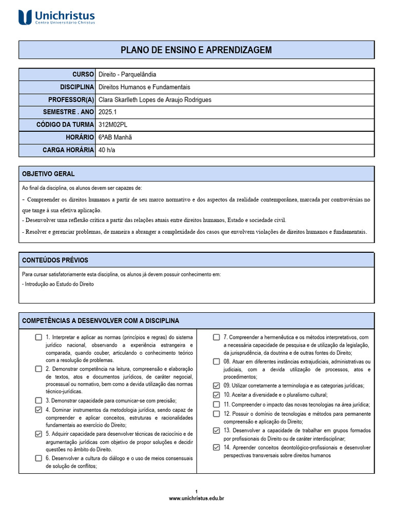 312M02PL - Direitos Humanos e Fundamentais - Clara Skarlleth Lopes de ...