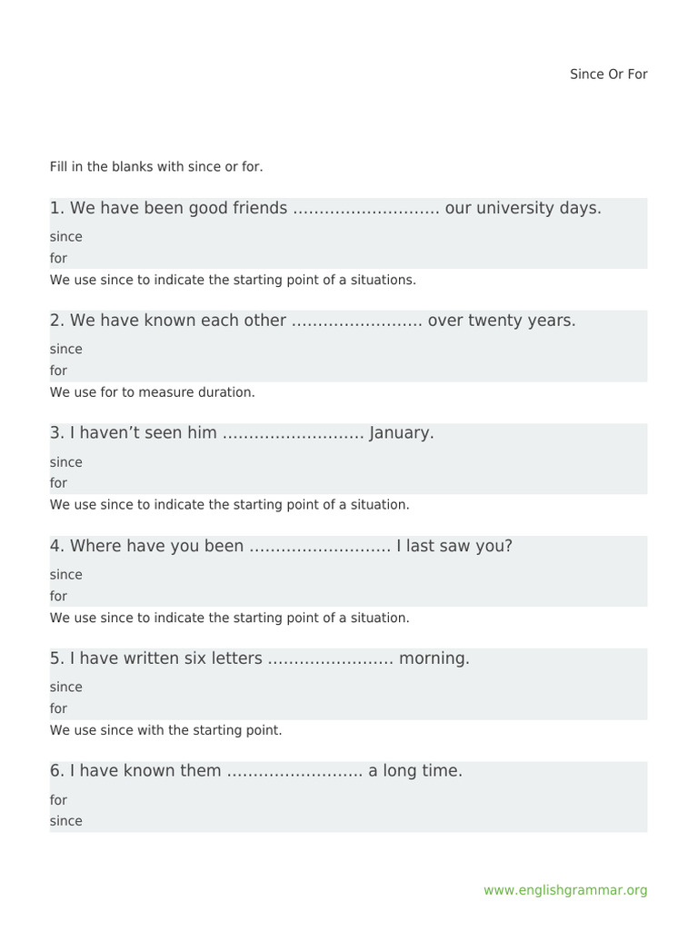 Since or For | PDF