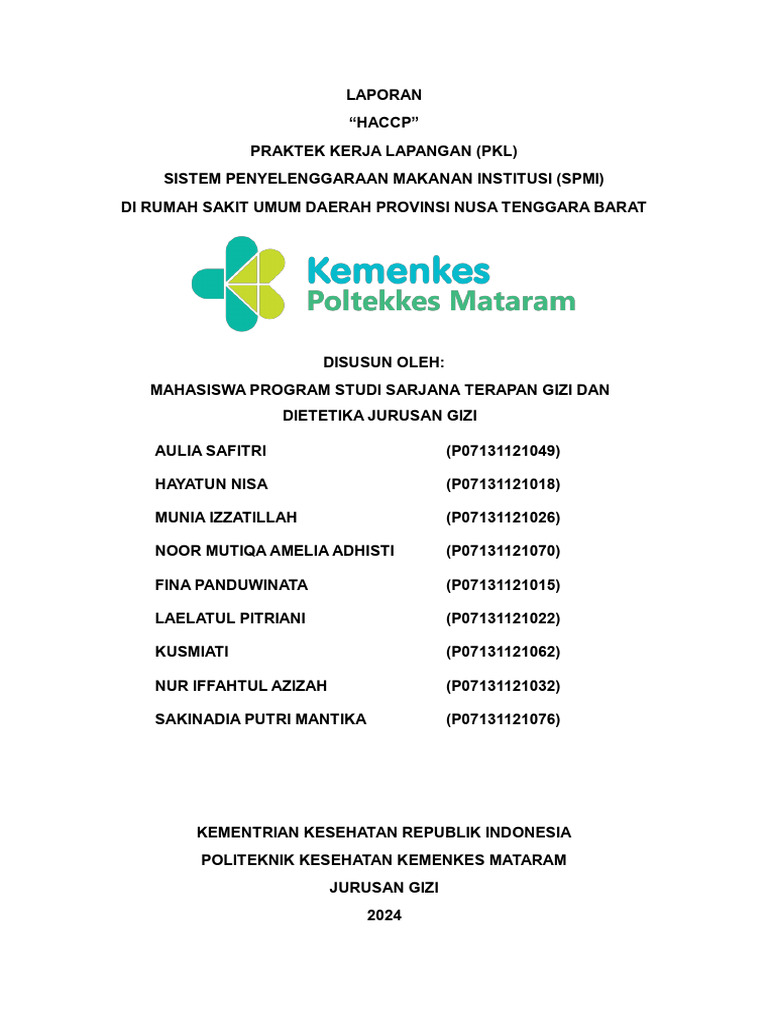 HACCP LAPORAN FIXXX | PDF