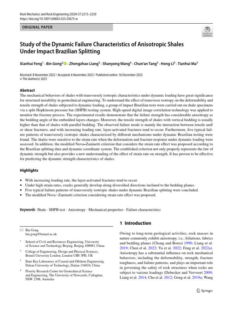 Study of The Dynamic Failure Characteristics of Anisotropic Shales ...