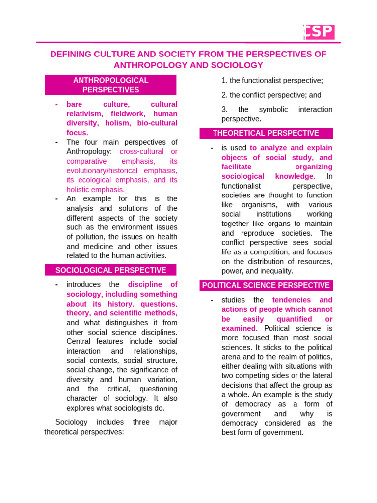 2 - Defining Culture and Society From The Perspectives of Anthropology ...