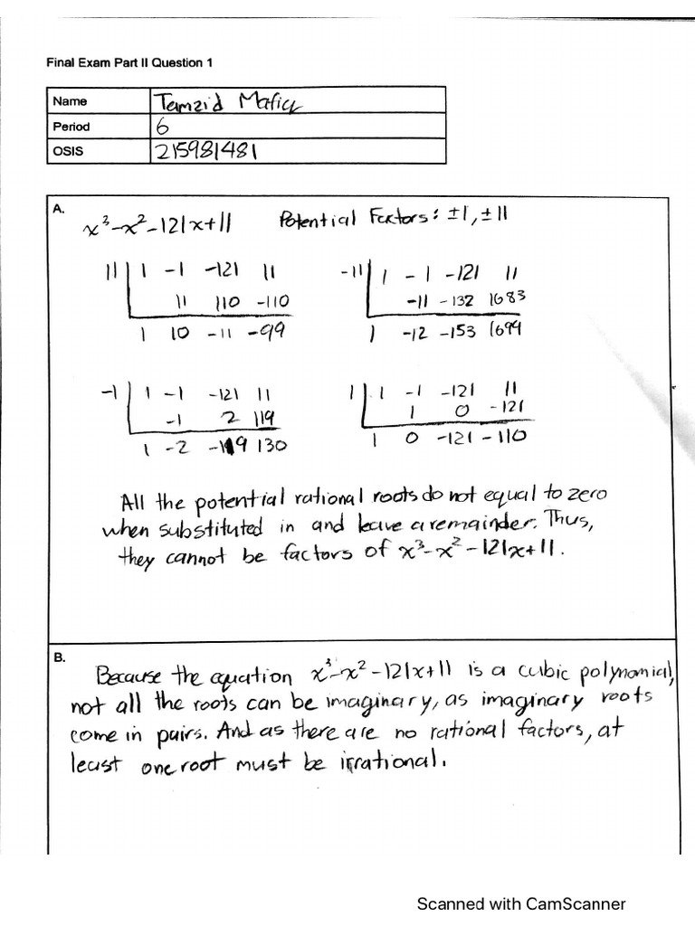 Pre-Calc Final Exam Part 2 Question 1 | PDF