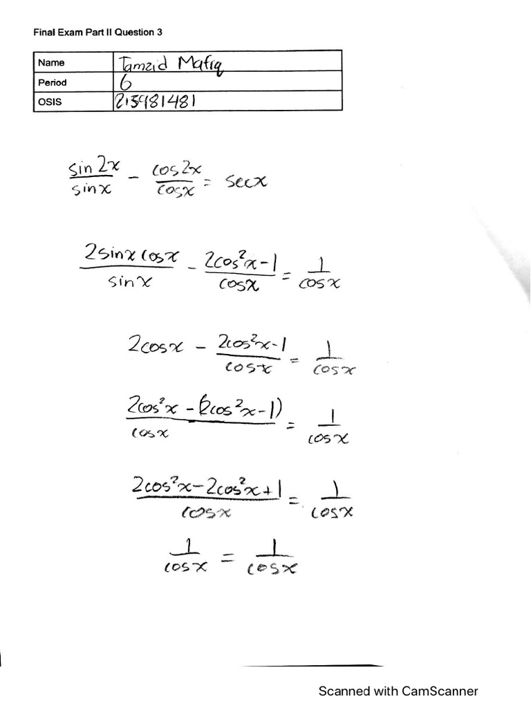 Pre Calc Final Exam Part 2 Question 3 | PDF
