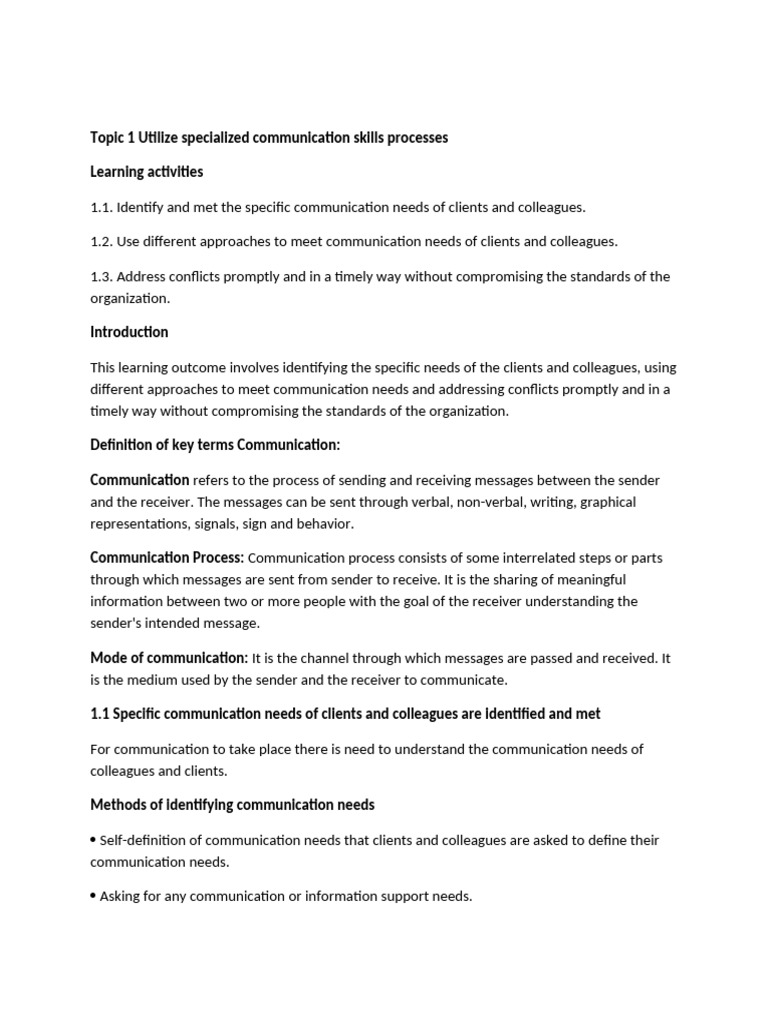 Topic 1 Utilize Specialized Communication Skills Processes-1 | PDF ...