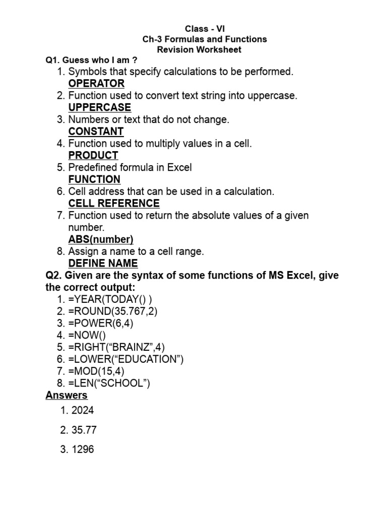 Rw-sCh-3 Formulas and Functions | PDF | Function (Mathematics ...