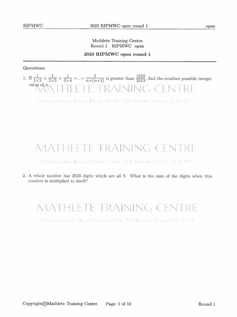 MTC 2023 RIPMWC RD 1 Paper | PDF