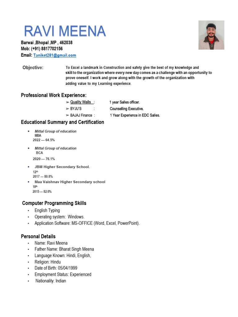Ravi Meena Resume | PDF