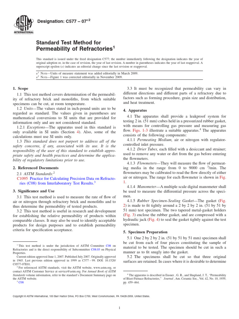 ASTM C577-07 (Permeabilidad) | PDF | Pressure Measurement | Pressure
