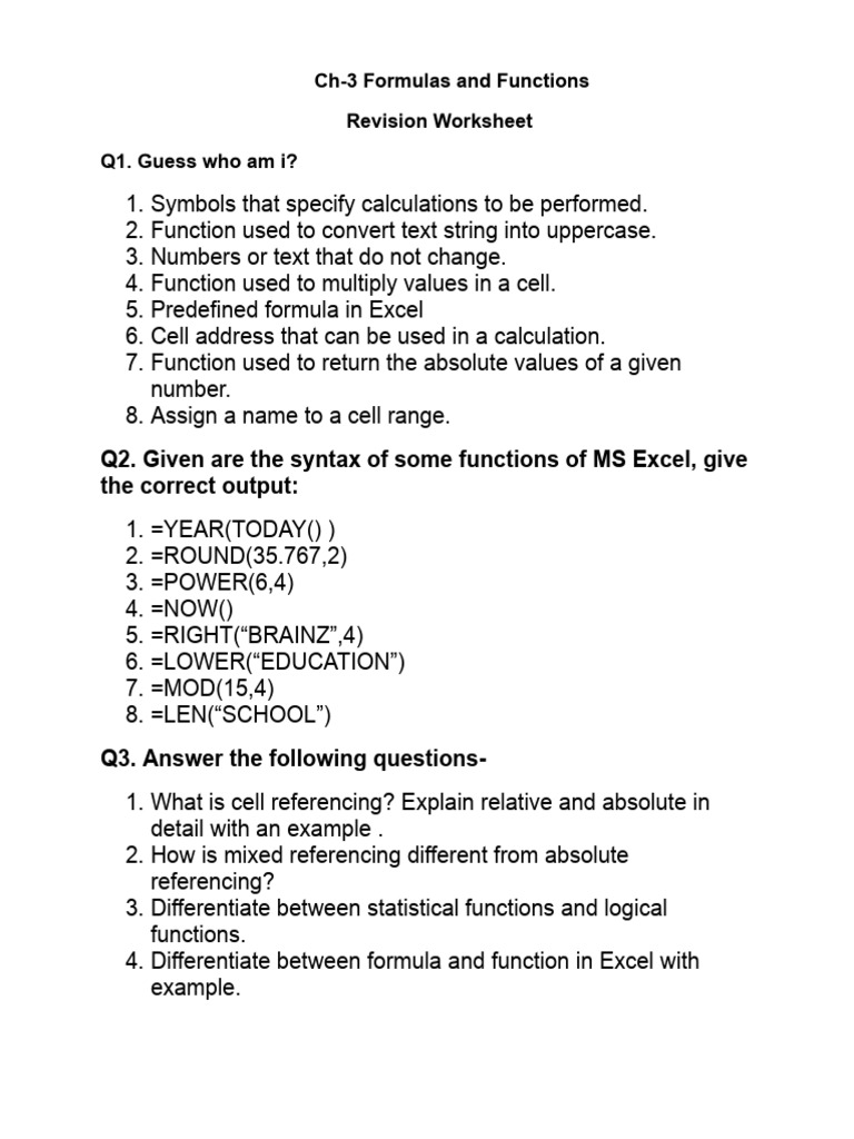 Rw-sCh-3 Formulas and Functions | PDF
