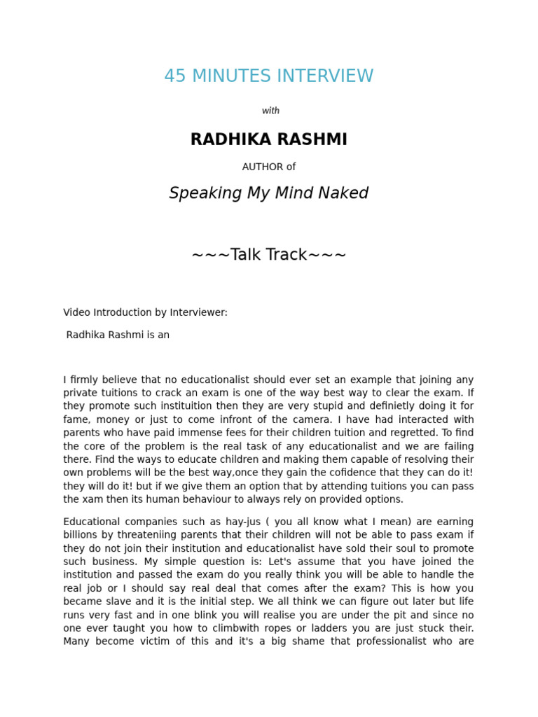 Radhika Rashmi - Interview | PDF