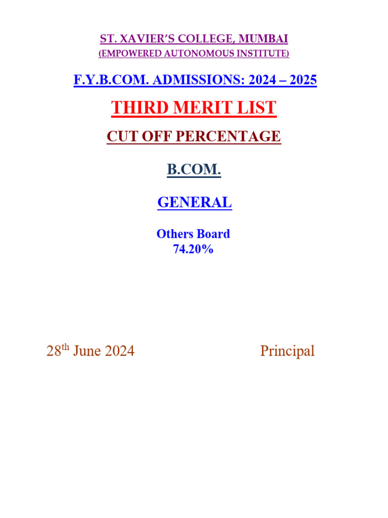 Fybcom Third Merit List Cutoff | PDF