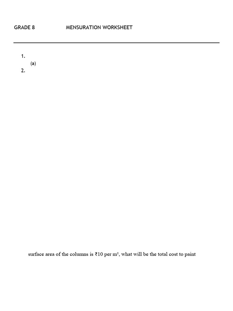 MENSURATION Worksheet | PDF