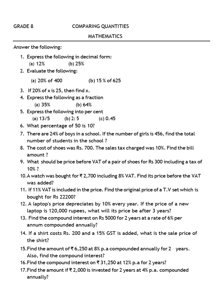Grade 8 Math: Comparing Quantities | PDF