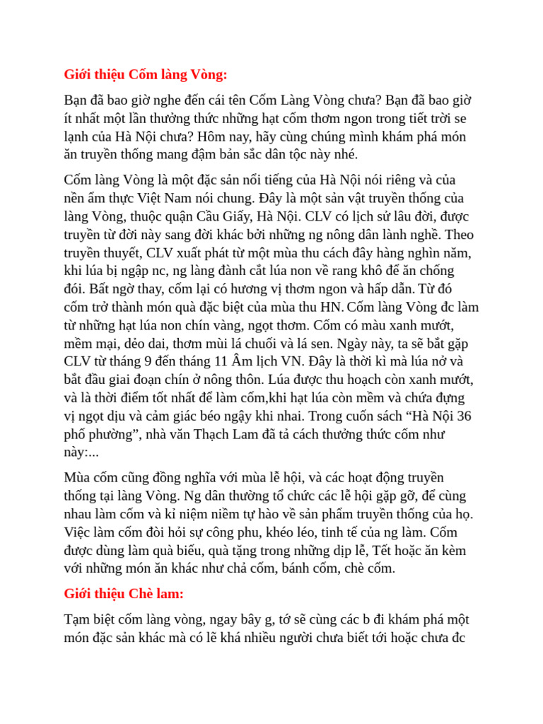 Chè lam Cốm | PDF