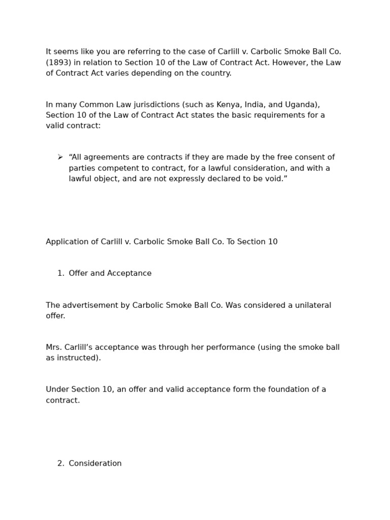 Carlill v. Carbolic Smoke Ball Analysis | PDF | Consideration | Civil ...