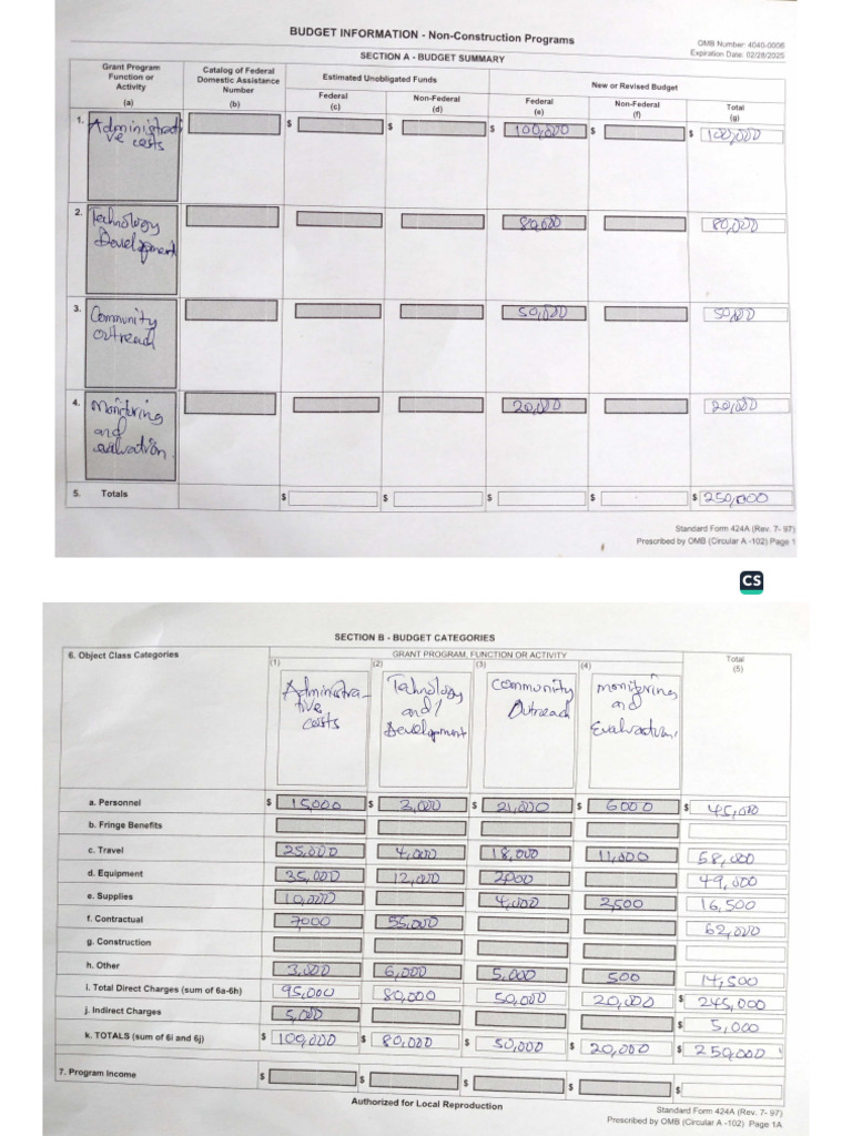 SF424A (Budget Information For Non-Construction Programs) | PDF