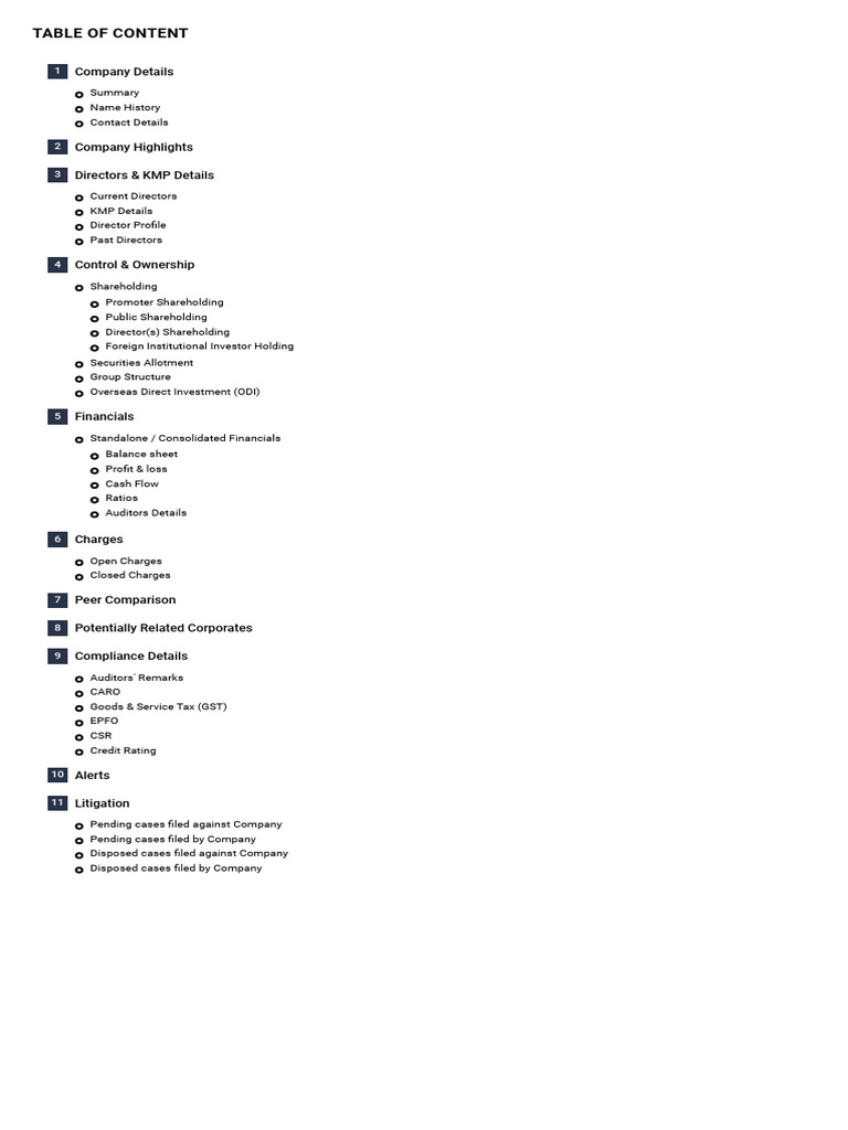 Table of Content: Company Details | PDF