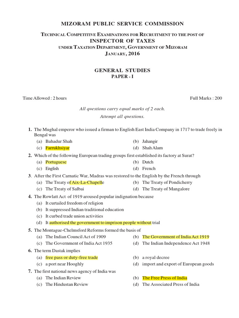 Inspector-Of-Taxes-2016-Gs-I Hist Current Affairs | PDF | Indian ...