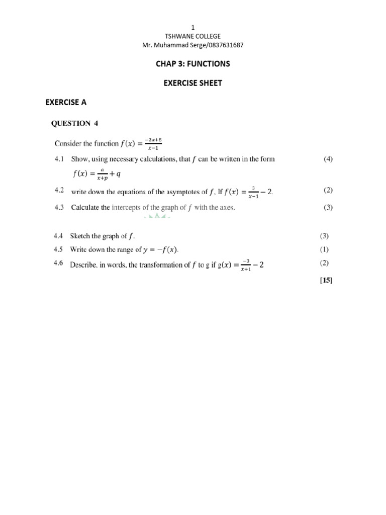 CHAP 3 functions exercise sheet | PDF